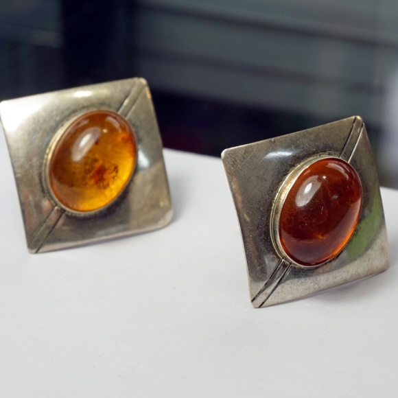 Handmade | Jewelry | Bold Amber Clip On Rhombus Earrings Gift For Women ...